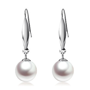 18k White Gold Freshwater Cultured Pearl Dangle Earrings for Women, Fine Jewelry Gifts for Her, 10mm