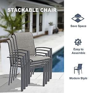 VICLLAX Patio Dining Chairs Set of 2, Outdoor Stackable Padded Textilene Fabric Chairs with Metal Frame for Lawn Garden Backyard Deck, Grey Frame