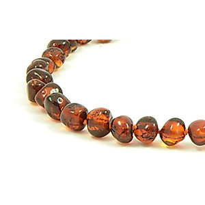 AmberJewelry Baltic Amber Beaded Necklaces for Adults - 21.6 inches (55cm) - Dark Cognac / Brown Color Amber Beads Necklace - Authentic / Polished Baltic Amber Beads Necklace collar de ámbar Handmade in Baltic Region