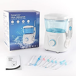 Sawgmore Water Flosser Oral Irrigator, 600ml Large Capacity, 10 Adjustable Pressures, Electric Flosser for Teeth/Braces, 8 Home Nozzles Professional Flosser Oral Irrigator(White)