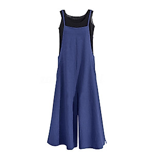 YESNO Women Casual Loose Long Bib Pants Wide Leg Jumpsuits Baggy Cotton Rompers Overalls with Pockets (M PZZTYP2 Navy Blue)