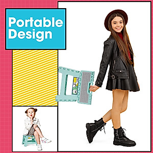 Uinicor 9" Folding Step Stool for Adults and Kids Holds Up to 300 lbs,Non-Slip Folding Stools with Handle, Compact Plastic Foldable Step Stool for Bathroom,Bedroom, Kitchen,Teal 1pc