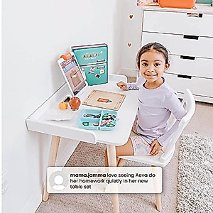 Delta Children Essex Kids' Desk & Chair Set-Greenguard Gold Certified-Ideal for Arts & Crafts, Snack Time, Studying-for Ages 4 Years+, Bianca White/Natural
