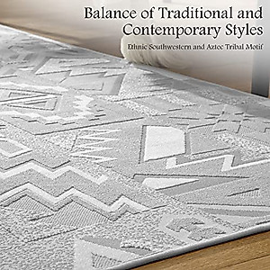 Area Rug 5x7 Feet-Southwestern Moroccan Aztec Tribal Rug Carpet-Boho Rugs for Living Room Bedroom-Machine Washable Non Slip 3D Woven-Neutral Grey