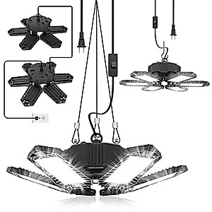 SEOBIOG 2 Pack Plug in Garage Light, Upgraded 200W 20000LM Linkable LED Shop Light, 6500K Ceiling Lights w/ 6 Deformable Panels for Garage, Warehouse, Barn, Basement (Built-in ON/Off Switch)