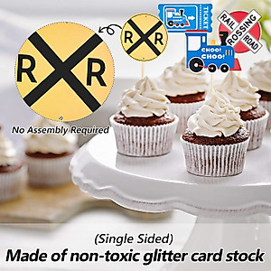 48 Pieces Railroad Party Crossing Decoration Railroad Train Crossing Cupcake Toppers Steam Train Cupcake Picks for Birthday Party Railway Steam Train Theme Party