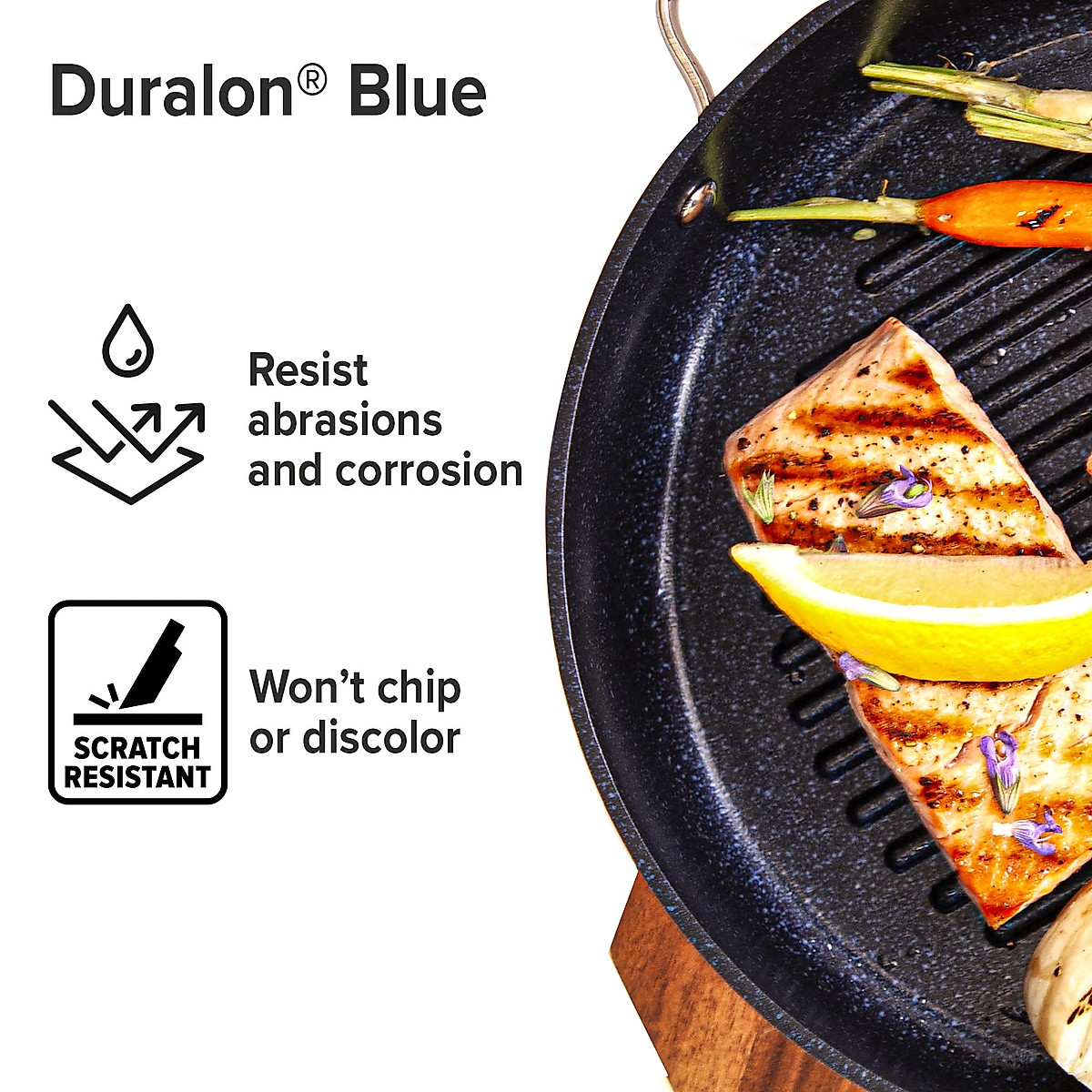 Nuwave 3Qt Skillet Forged Grill Pan, Tempered Glass Lid, G10 Healthy Duralon Blue Ceramic Ultra Non-Stick Coating, Oven & Dishwasher-Safe, Induction & Stove, Evenly Heats & Durable, Gray, PFAS Free