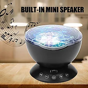 Hakeeta Ocean Wave Projector, 7LED Marine Color Projection Automatic Rotation Music Playback Remote Projector Night Light.