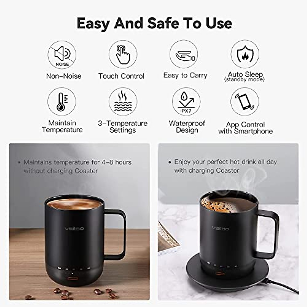 vsitoo S3 Pro Temperature Control Smart Mug, Coffee Mug Warmer for Desk Home Office, App Controlled Heated Coffee Cup, Self Heating Coffee Mug Improved Design- 14 oz