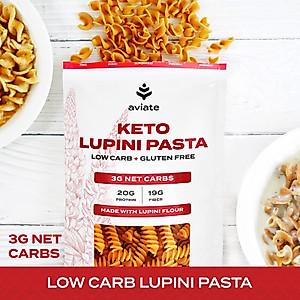 Aviate Keto Pasta Rotini - Low Carb (3g Net) Lupini Noodles, High Protein (20g), Gluten-Free, Made with Lupin Flour, Plant Based Vegan, Keto-friendly, Low Carb - Rotini (8oz) (Pack of 3)