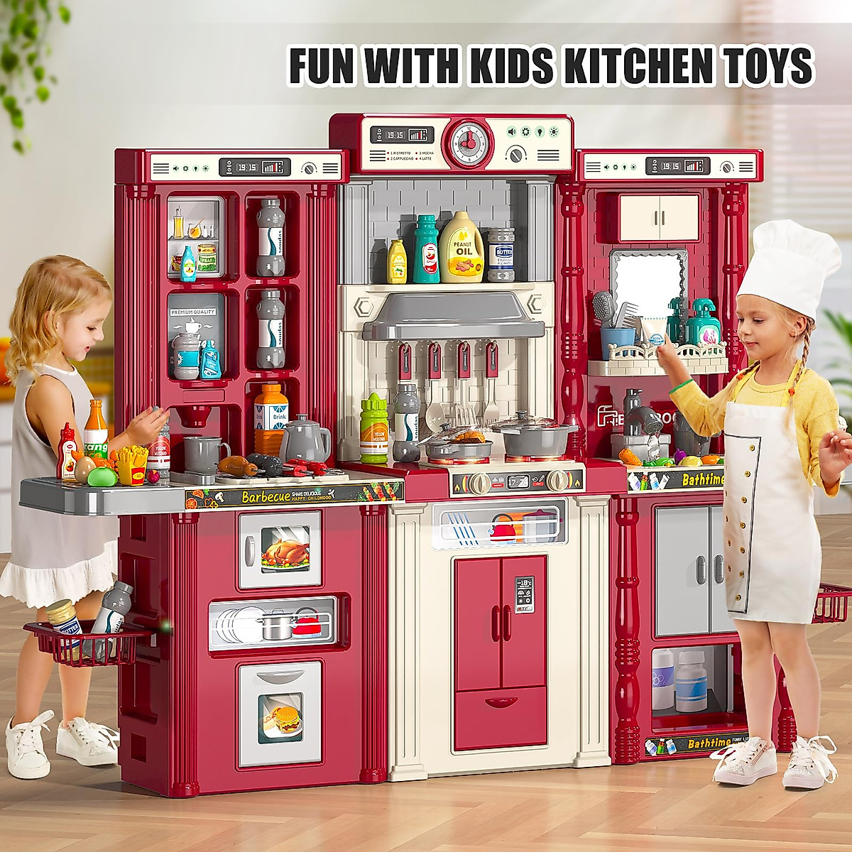TEMI Pink Kitchen Playset for Kids Ages 4-8 - Toddler Toys for Indoor & Outdoor Play, Kitchen Set for Girls & Boys