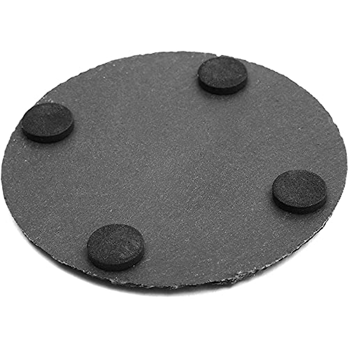 Juvale Round Black Slate Stone Coasters Set with Steel Stand (3.8 Inches, 8 Pack)