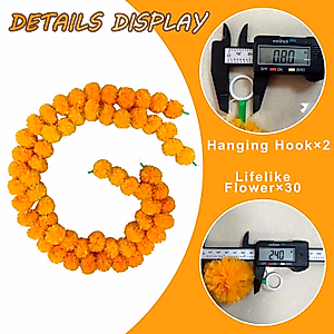 15 PCS Virbant Marigold Garland Golden Yellow | 5ft Long Marigold Flowers Day of The Dead Decorations, Indian Decor for Party and Events, Orange