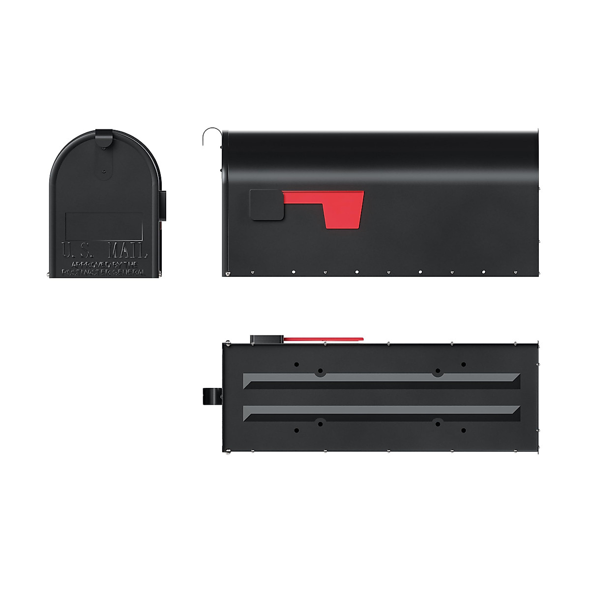 Mailboxes for Outside Post Mount with Durable Aluminium Flag - Medium Capacity, Black, Galvanized Steel - 6.92 in. W x 8.87in. H x 20.05 in. L - Metal Mailbox