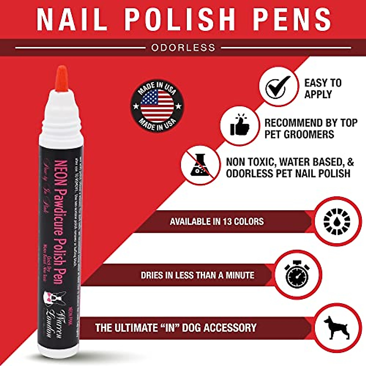 Warren London Pawdicure Dog Nail Polish Pen | Non Toxic, Odorless, & Fast Dry | Made in USA | Neon Pink