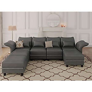 LLappuil Modular Sectional Storage Couch Ottoman Seats，Waterproof Faux Leather Sofa Chair Modules, Dark Grey