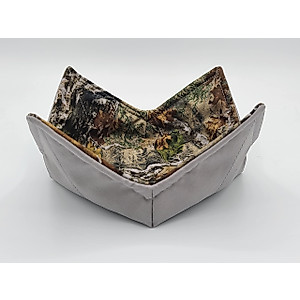 Camouflage Microwave Bowl Cozy Camo Reversible Microwaveable Potholder Timber Oak Leaf Bowl Buddy Hunt Lodge Man Cave Country Cabin Real Tree Manly Kitchen Linens Handmade Guy Gifts Under 10