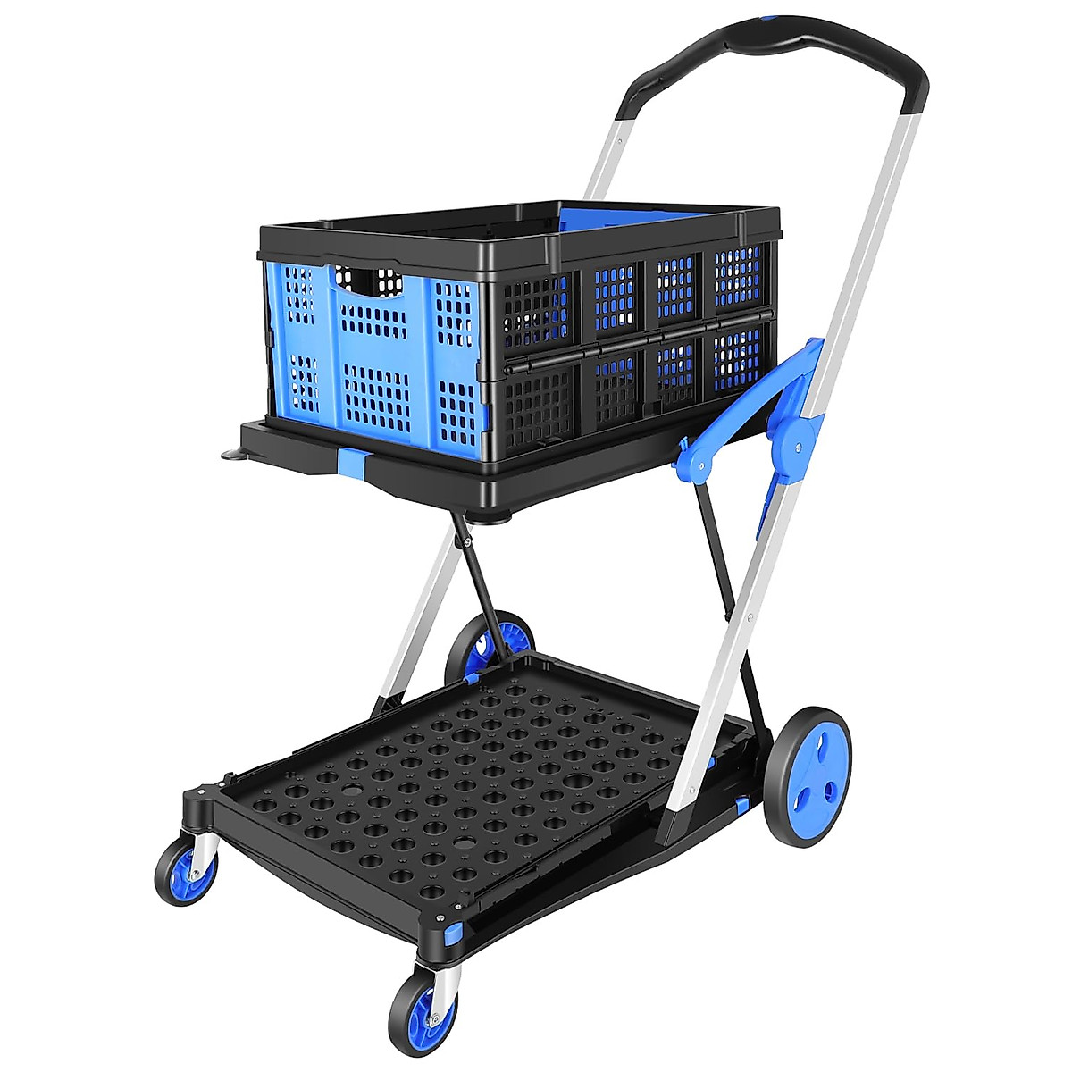 Collapsible Utility Cart Multi Use Functional Collapsible Shopping Carts 2-Tier Collapsible Shopping Cart with Baskets Carrito para Supermercado con Ruedas