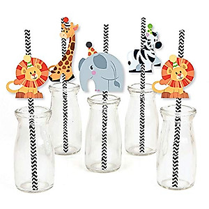 Jungle Party Animals - Paper Straw Decor - Safari Zoo Animal Birthday Party or Baby Shower Striped Decorative Straws - Set of 24