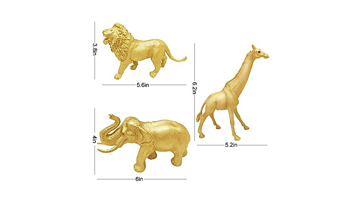 Metallic Gold Safari Animal Figurines - 12PCS Set