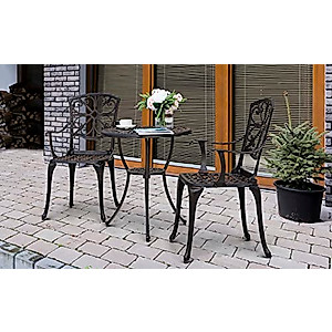 Nuu Garden 3 Piece Bistro Table Set Cast Aluminum Outdoor Furniture Weather Resistant Patio Table and Chairs with Umbrella Hole for Yard, Balcony, Porch, Black with Antique Bronze at The Edge