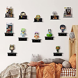 10 Pack Acrylic Floating Shelves for Wall, Wall Mounted Small Hanging Display Shelves for Plants, Funko Pop Figures, Adhesive Shelf for Bedroom, Picture Toy Clear Display Shelves(Black)