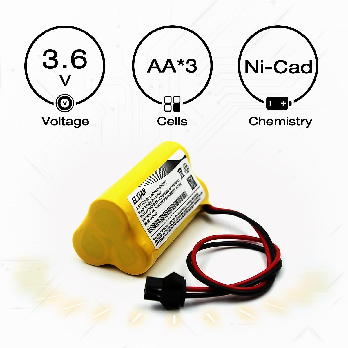 elxjar (5-Pack) 3.6V 900mAh AA ELB-B001 NiCad Battery Replacement for Lithonia Unitech 0253799 ANIC1566 ELBB001 AA900MAH Emergency/Exit Light/Fire Exit Sign