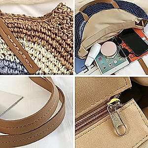 JBR Large Round Straw Bag Woven Shoulder Bag Tote Crossbody Bags Women Handwoven Handbags (Blue Eyes)