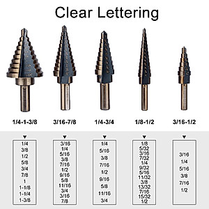 5 Pcs Step Drill Bits Set, Multiple Hole 50 High Steel Sizes Step Drill Bit Tool Set W/Aluminum Case