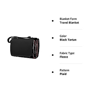 ONIVA - a Picnic Time brand - Tote XL Outdoor Picnic , Beach, Camping Blanket, (Black Tartan Pattern with Black Flap)