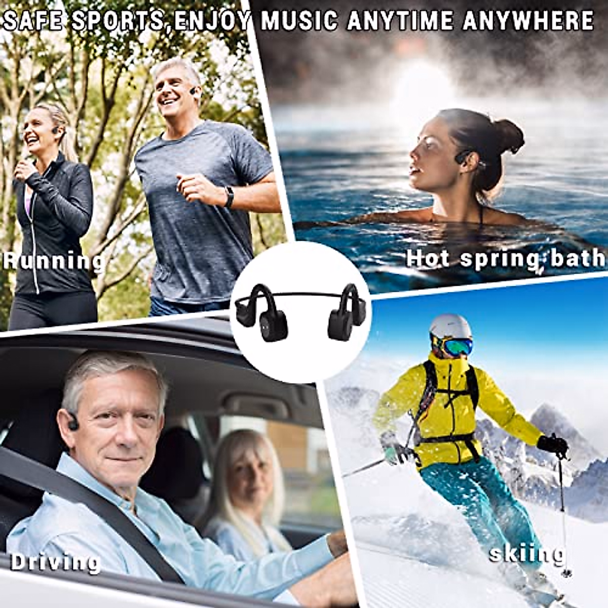 Waterproof Bone Conduction Headphones for Swimming,IPX8 Open-ear 16GB MP3 Player Bluetooth Wireless Sports Swimming Headphones with Noise Cancelling Mic for Swimming Skiing Cycling Driving Gym