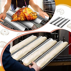 Mifoci 6 Pcs Non Stick Baguette Pan 15" x 13" Bread Pan Carbon Steel Mold Perforated 4 Wave Loaves Loaf Oven Tray for Sourdough French Bread Baking(Silver)