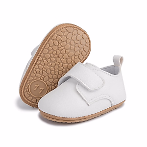 HsdsBebe Baby Boys Girls Oxford Shoes PU Leather Soft Rubber Sole Sneakers Anti-Slip Toddler Ankle Boots Infant Walking Shoes Moccasins(6-12 Months) B/White