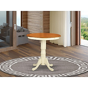 East West Furniture EDT-WHI-TP Eden Bar Height Counter Table - a Round Dinner Table Top with Pedestal Base, 30x30 Inch, Buttermilk & Cherry