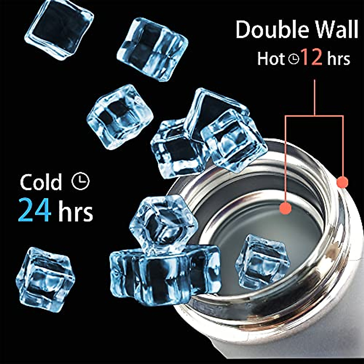 THI Double Wall Thermos, Vacuum Insulated Stainless Steel Water Bottle Keeps Drinks Cold for 24 Hours and Hot for 12, Reusable Metal Leak-Proof Sports Flask with Wide Mouth Lid, BPA-Free, Set of 2