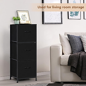 Ebeneze Dresser for Bedroom with 3 Storage Drawers, 42" Tall Fabric Closet Chests Organizer Tower Furniture with Wooden Metal Frame for Clothes, Kids, Hallway, Entryway, Small Space, Black