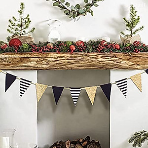 Gold Black Triangle Banner Decorations Bunting Signs for Graduation Flags Decoration Birthday Gatsby Party Nursery Classroom Anniversary Decor Golden New Year Supplies 15pcs 10 Feet (Golden Black Striped)