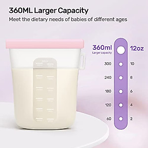 Nuliie 7 Pcs Reusable Silicone Breastmilk Storage Bags, 12oz/360ml Double Leak-Proof Breastmilk Freezer Bags, BPA Free Self-Standing Milk Bags for Breastfeeding, Baby Food Pouches