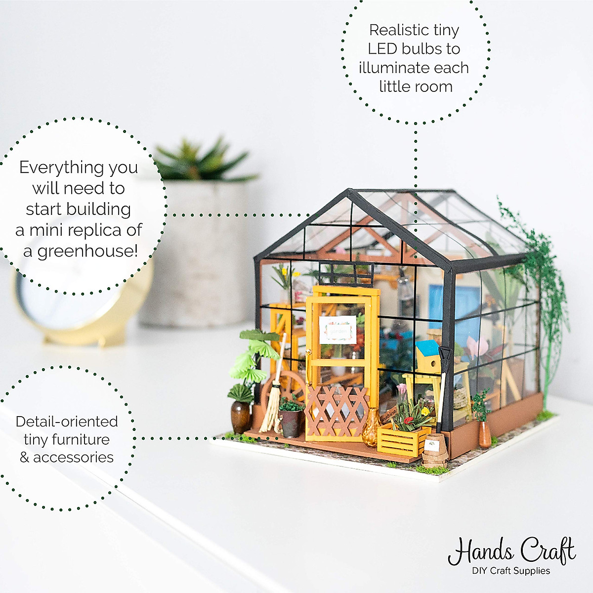 Hands Craft DIY Miniature Dollhouse Kit - Cathy's Flower House 3D Model Tiny House Building with LED Lights Wood Prefabricated Pieces Puzzle 1:24 Scale Crafts for Adults and Teens DG104