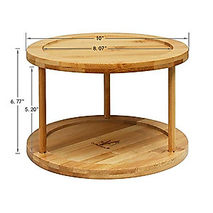 Lazy Susan Turntable Spice Rack - 10 Inch 2-Tier Bamboo Kitchen Countertop Cabinet Rotating Condiments Organizer