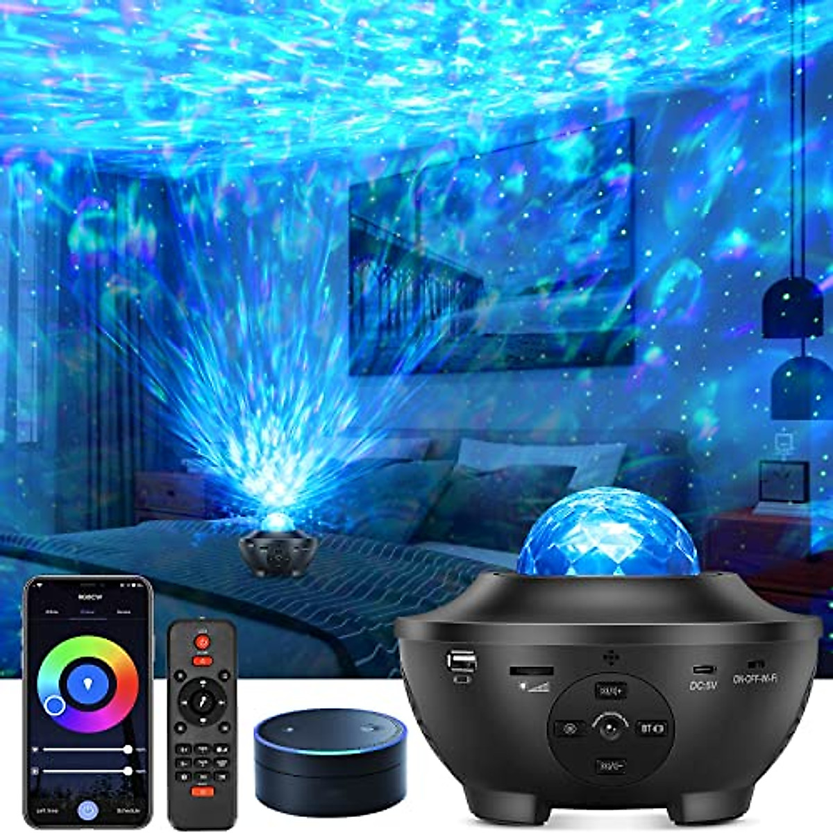 OurLeeme Galaxy Projector - Star Projector Night Light with Music Speaker Surport APP and Voice Control Ceiling Projector Lights for Bedroom - Work with Alexa & Google Assistant