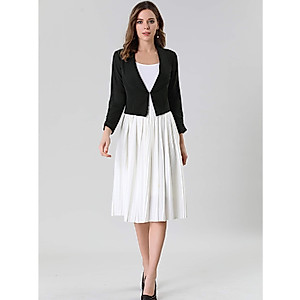 Allegra K Women's Notched Lapel Ruched Sleeve Jackets Business Cropped Blazer Small Black