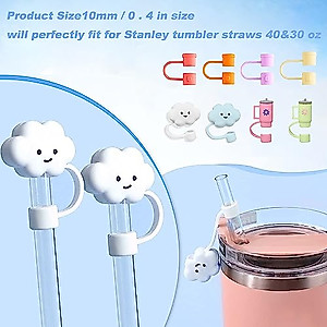 GLBEAR 8Pcs Silicone Straw Tips Cover Compatible with Stanley 30&40 Oz Tumbler, 10mm/0.4in Cloud Shape Straw Covers Cap,Straw Protectors, Straw Tip Covers for Stanley Cups Accessories
