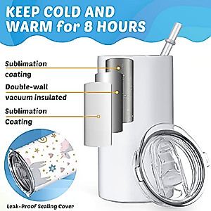 Potchen 4 Sets 12 oz Sublimation Blanks Sippy Cup Kids Sublimation Tumblers with Handles Insulated Stainless Steel Sippy Cup with Lids and Straws, 2 Heat Tape, 4 Sublimation Coating for Water Milk