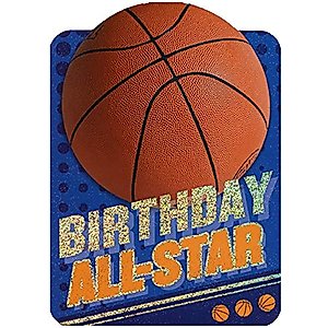 Paper House Basketball on Blue Die Cut Foil Sports Birthday Card for Kids
