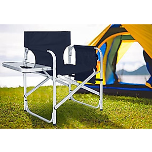 ABCCANOPY Folding Directors Chair Outdoor Camping Chair Makeup Artist Chair with Side Table & Pockets, Navy Blue