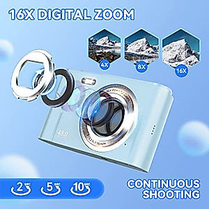 Digital Camera, Bofypoo Autofocus Kids Vlogging Camera FHD 1080P 48MP with 32GB Memory Card, 16X Zoom Point and Shoot Digital Camera, Compact Camera for Teens,Beginners