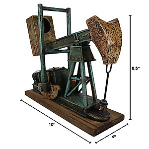 Ebros Gift Rustic Vintage Nodding Donkey Pumpjack Oil Derrick Rig Wine Bottle Holder Rack Caddy Statue Wild West Pumpjack Metal Platform Home Decor Sculptures