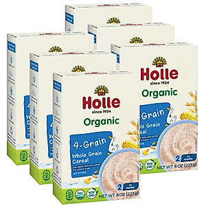 Holle Organic Baby Cereal - Whole Grain, 4-Grain Cereal for Baby - Quick and Easy to Prepare as an Organic Baby Oatmeal for Children Over 6 Months - (6 Pack) With Whole Grain Oat, Spelt, Corn & Wheat
