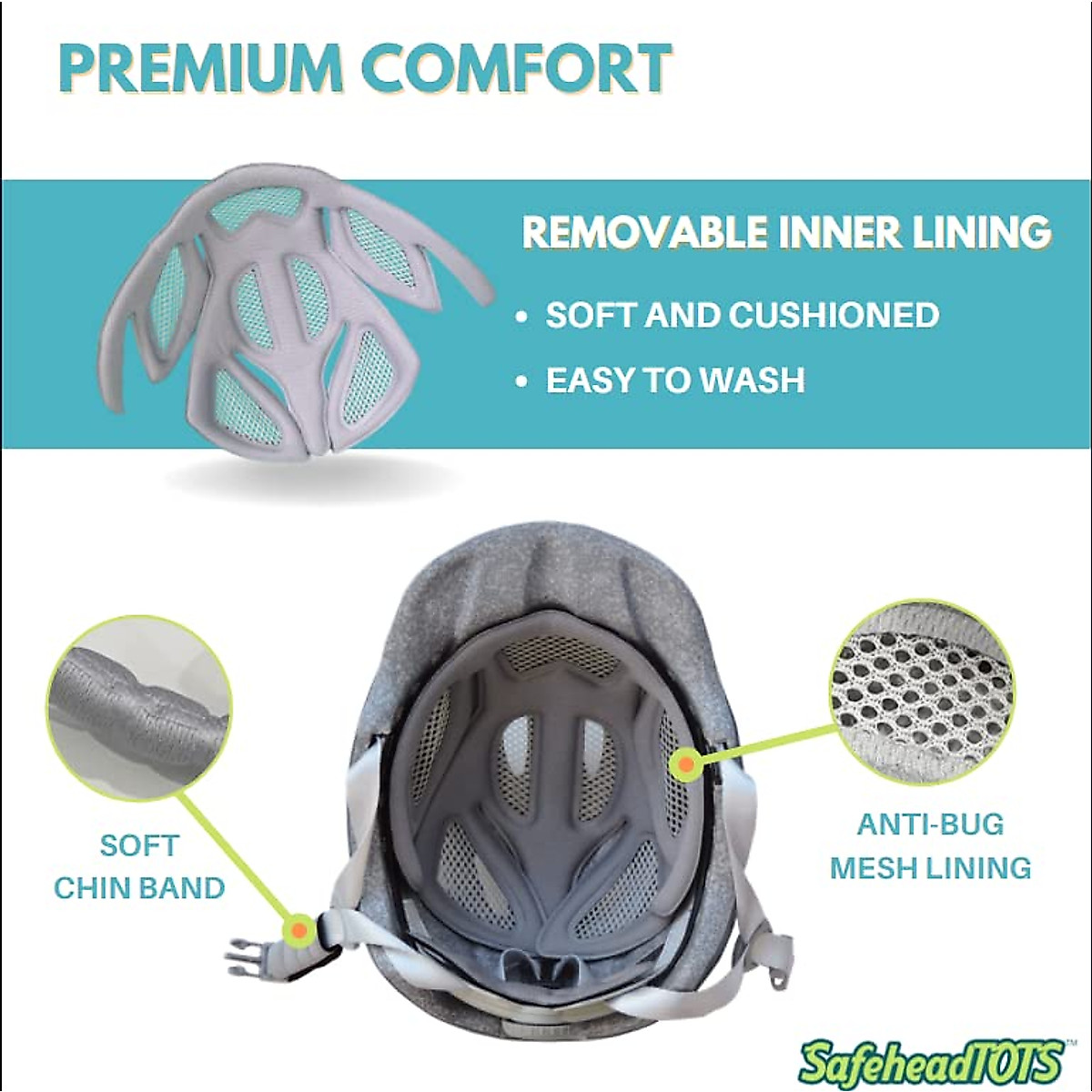 Adjustable Toddler Bike Helmet, Built in Visor with Removable Washable Inner Lining, XS Ages 2-4 Years for Boys and Girls, Perfect for Cycling, Scooters, Grey-Green